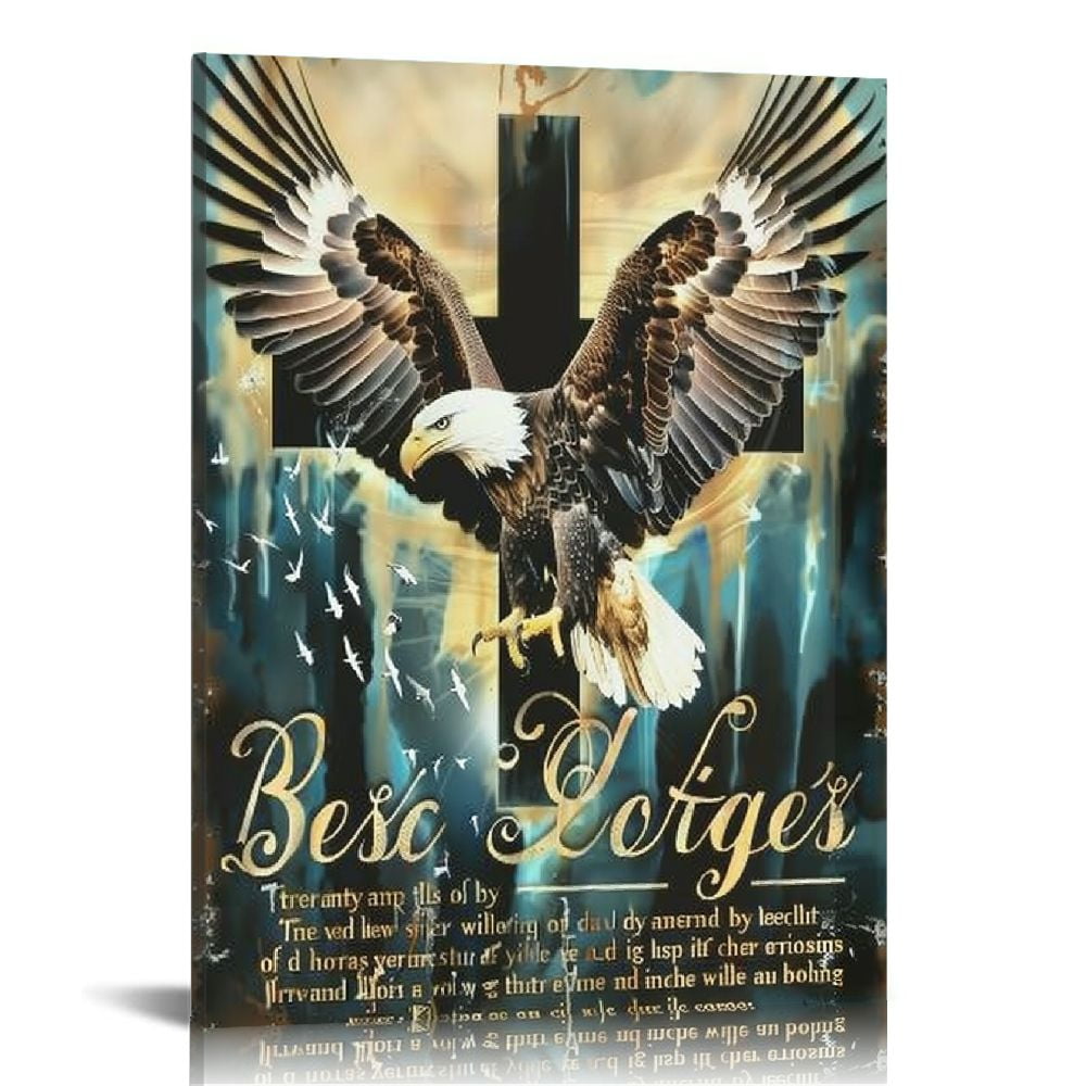 JEUXUS Bald Eagle Wall Art Bald Eagle Cross Pictures Wall Decor Rustic ...