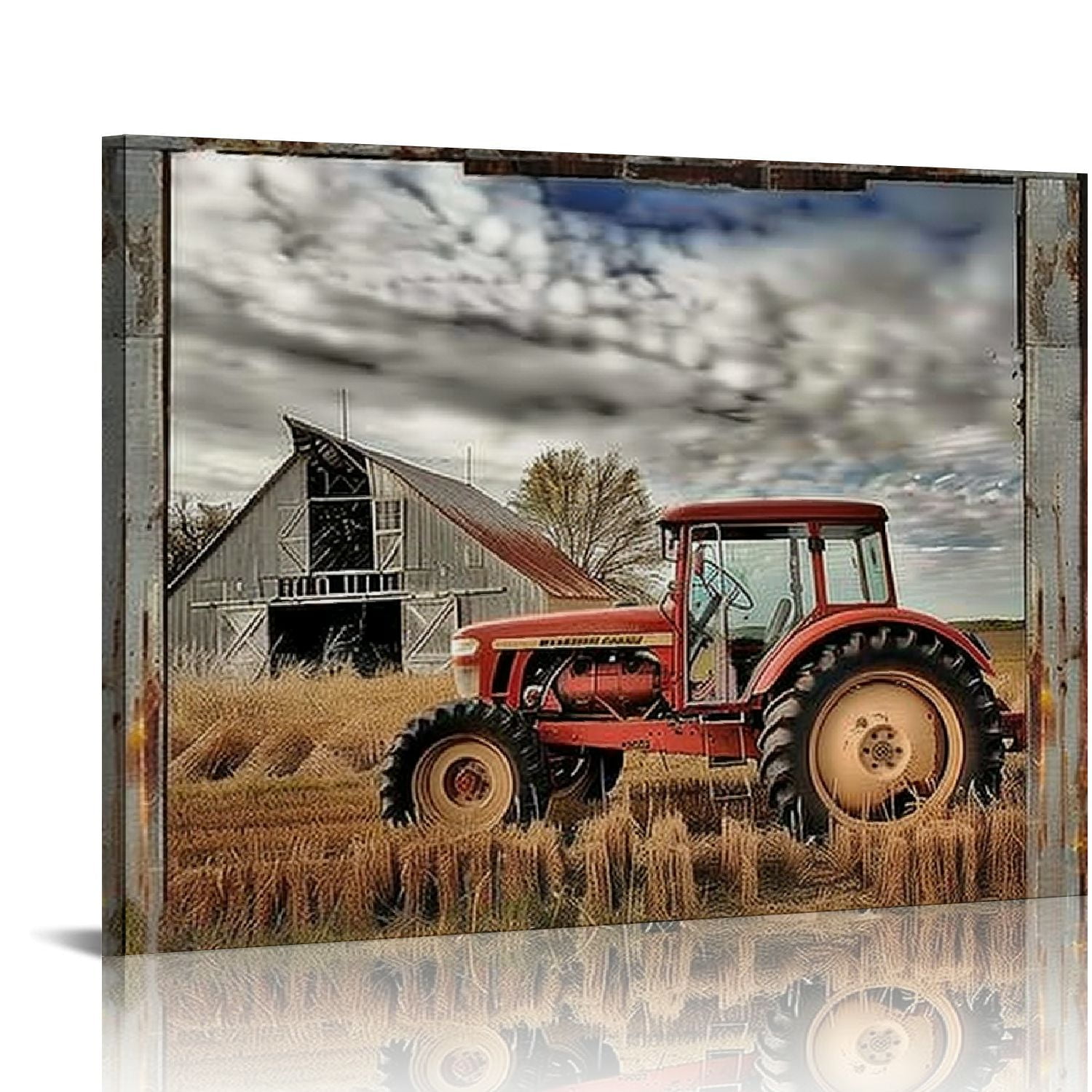 JEUXUS Barn Pictures Wall Decor Old Tractor Farmhouse Canvas Painting ...