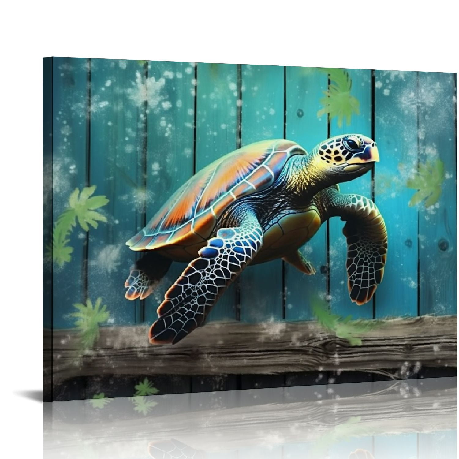 JEUXUS Bathroom Decor Blue Wall Art Canvas Green Sea Turtle Teal ...