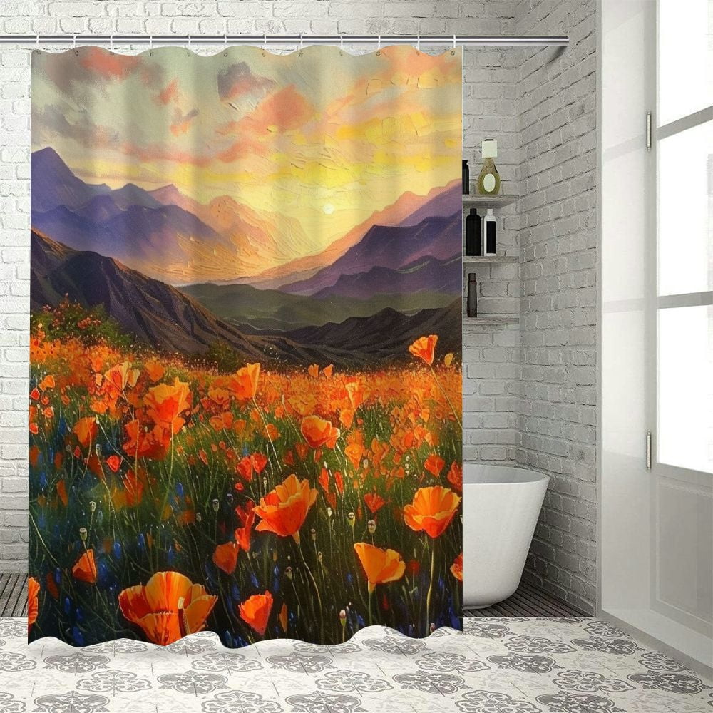 JEUXUS Bathroom Flower Beautiful Poppies Shower Curtain White - Walmart.com