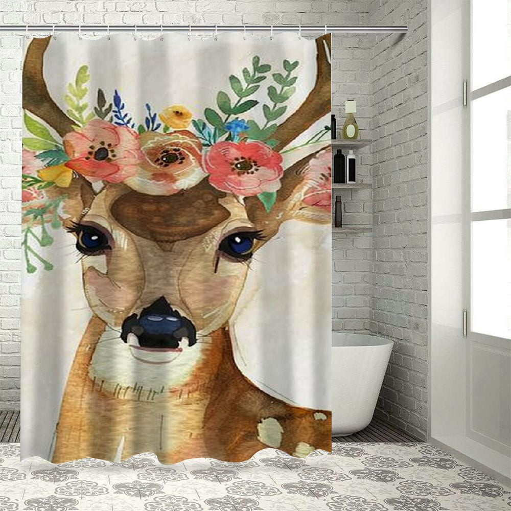 JEUXUS Bathroom Shower Curtain Multiple Sizes Cute Deer Baby Deer ...