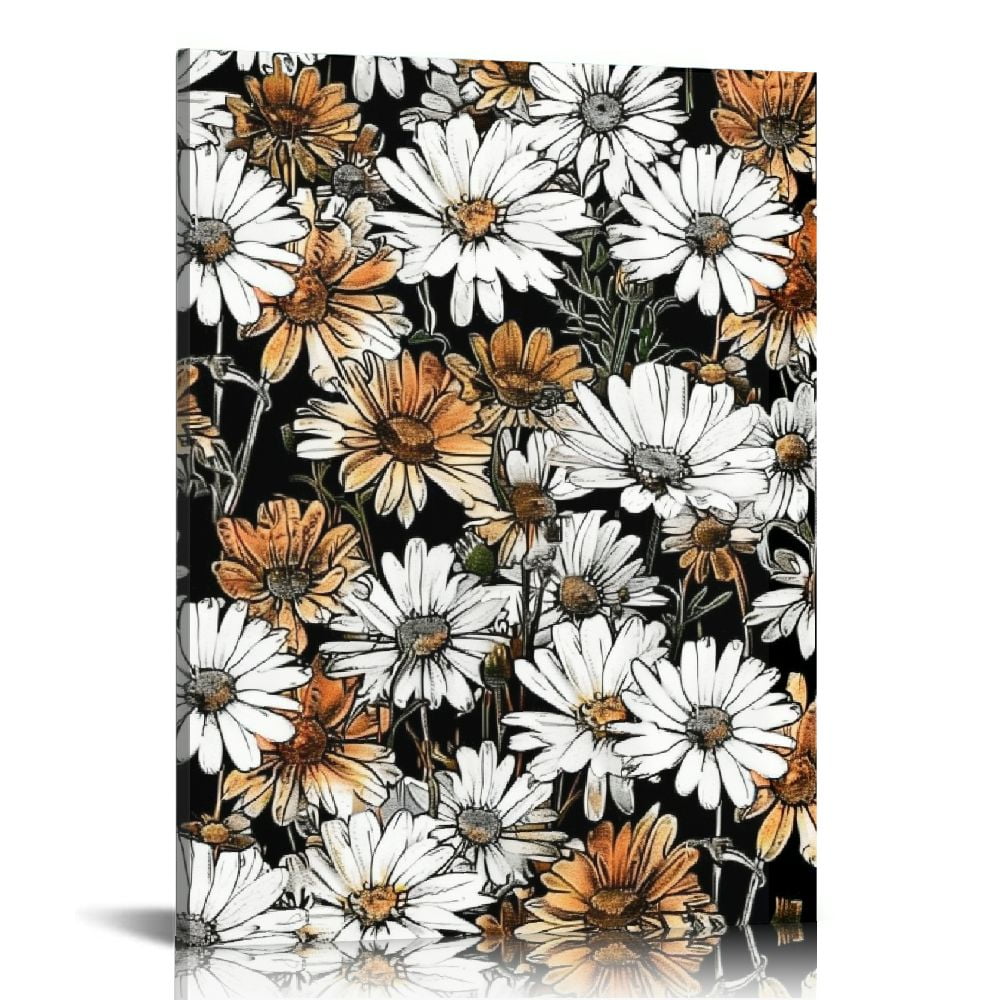 JEUXUS Bathroom Wall Decor, Daisy Cat Canvas Wall Art ，Funny Cat Floral ...