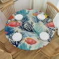 JEUXUS Beach Coastal Tablecloth Round Summer Ocean Coral Table Cloth ...
