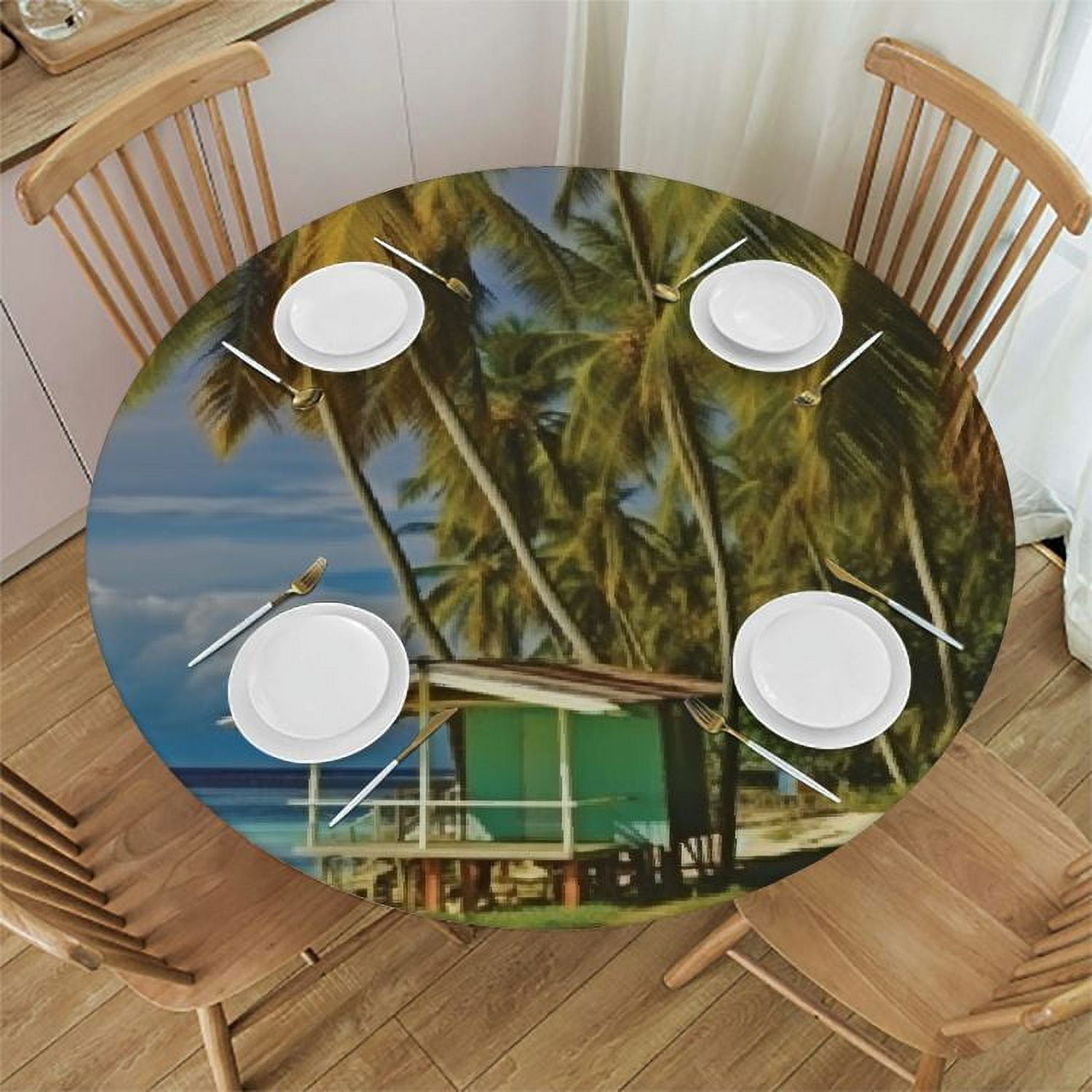 JEUXUS Beach Coconut Tree Scenery Round Table cover,Indoor Kitchen ...