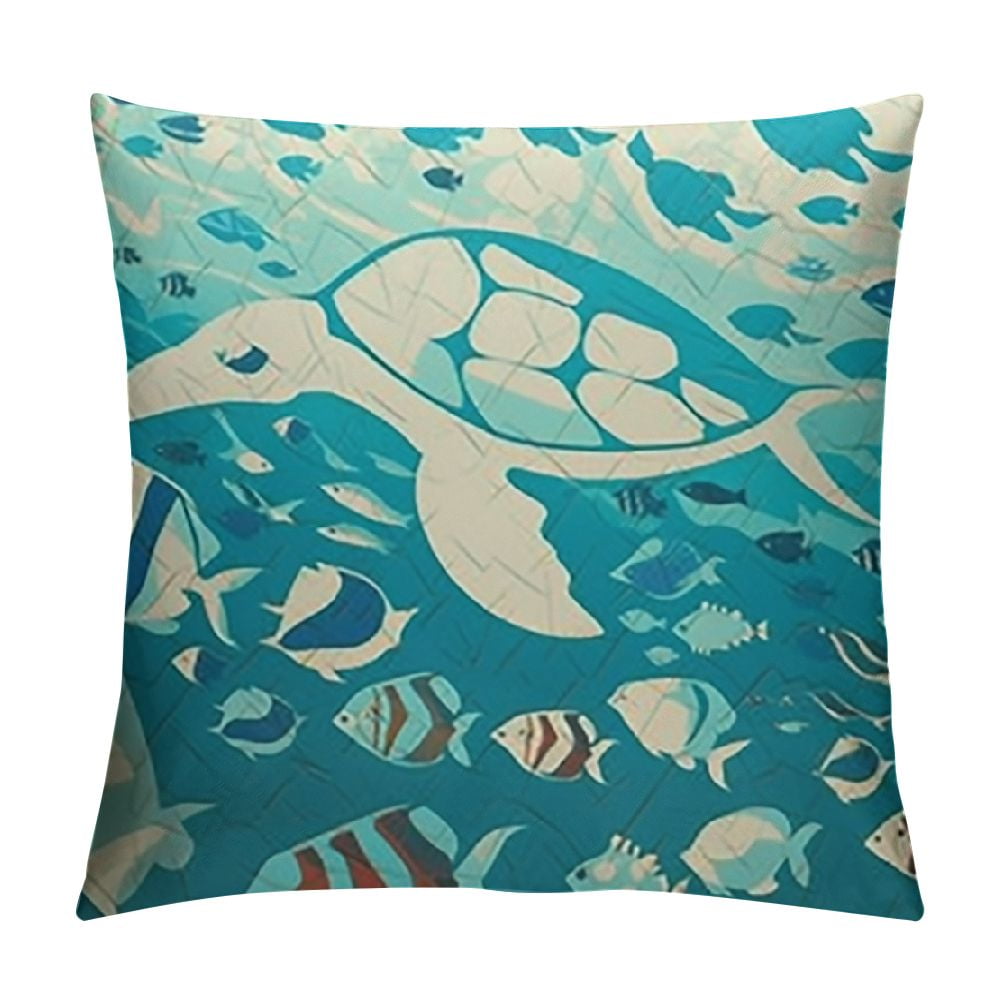RUIYC Beach Decorative Throw Pillow Cover Dolphin Turtle Ocean Pillow ...