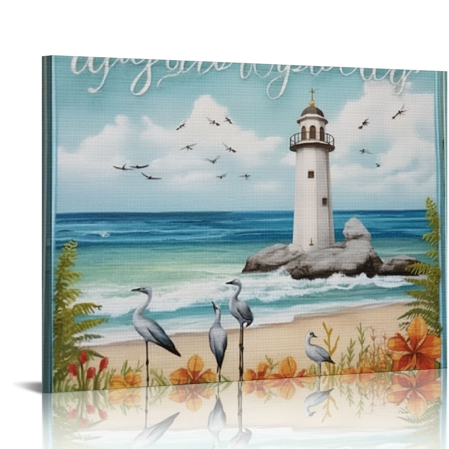 JEUXUS Beach Dolphins Decor Wall Art Coastal Dolphin Lighthouse ...