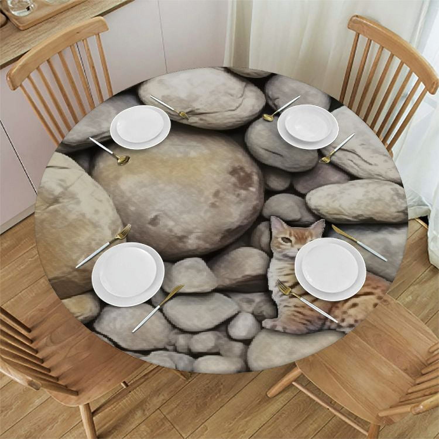 RUIYC Beach Pattern Round Fitted Tablecloth,Elastic Edge,Waterproof ...