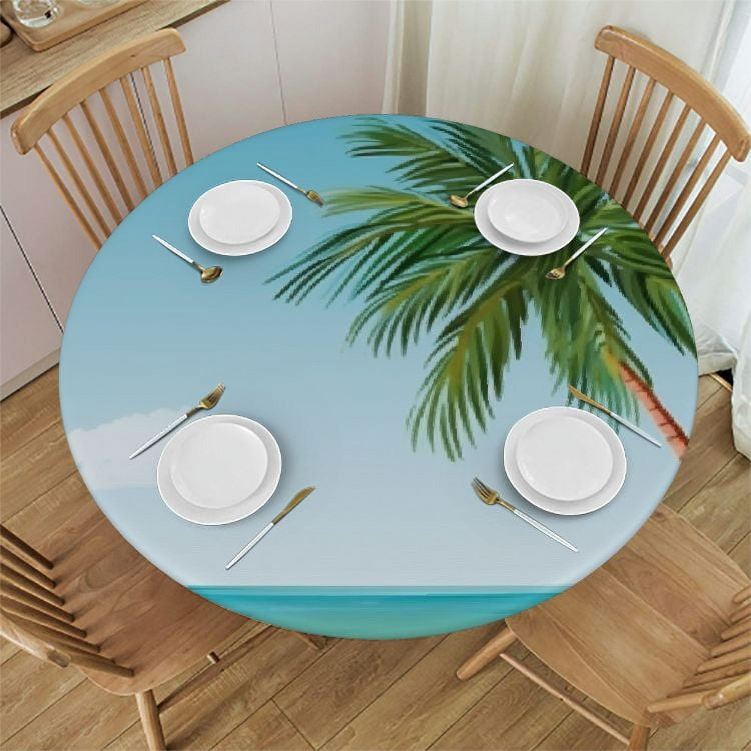 JEUXUS Beach Pattern Table Cloth Cover,Elastic Edge,Waterproof Wipeable ...