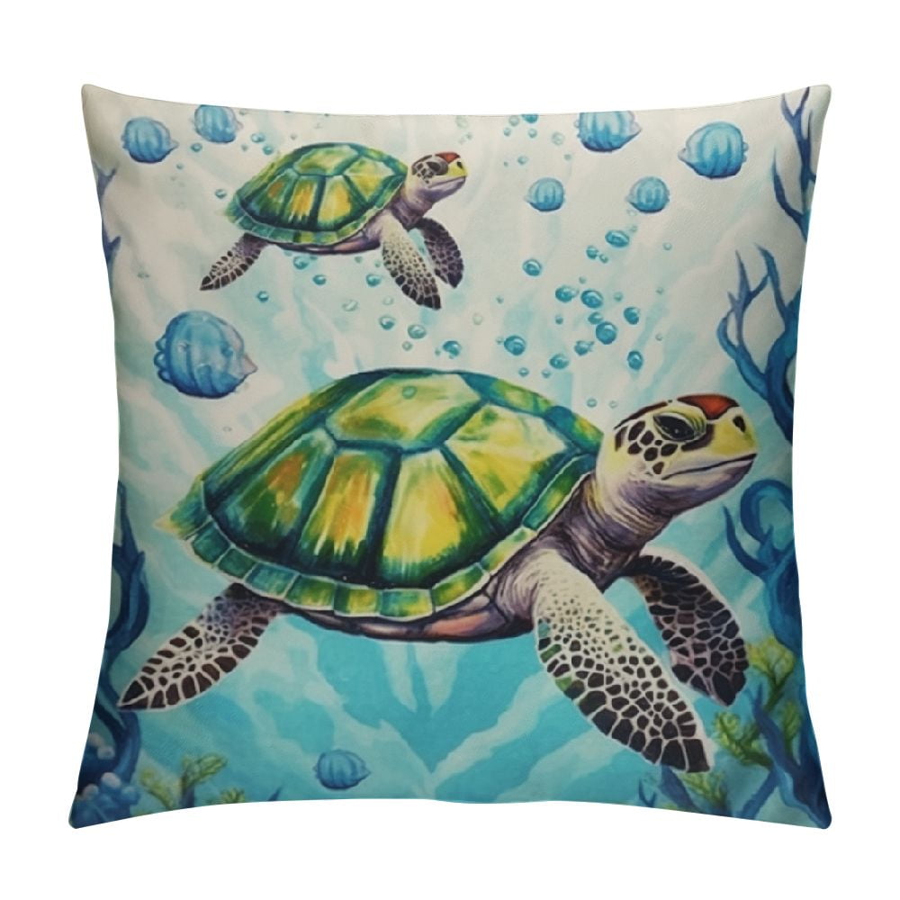 JEUXUS Beach Sea Turtles Throw Pillow Cover,Animals Turtle Decorative Couch Sofa Bedroom Burlap ...