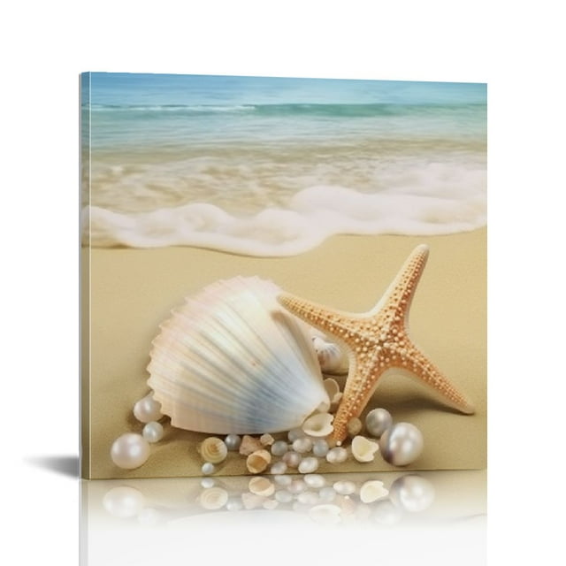 JEUXUS Beach Wall Art Bathroom Paintings Decor Seashell Starfish Nature ...