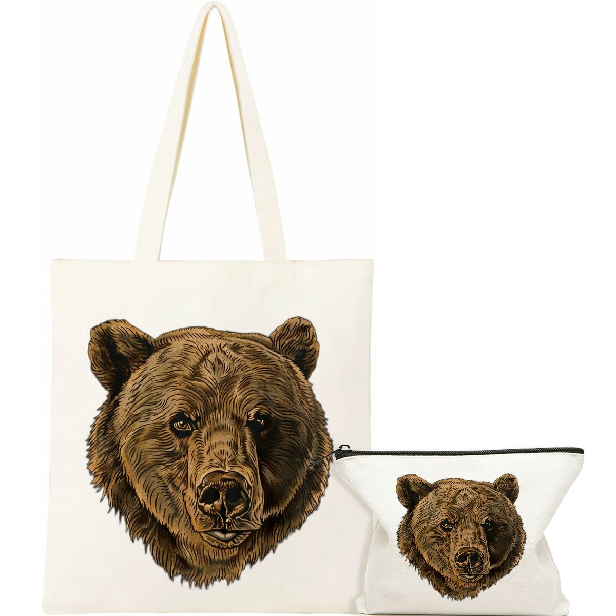 RUIYC Bear Grizzly Bear Face Zoo Wild Animal 2 Pcs Canvas Tote Bags ...
