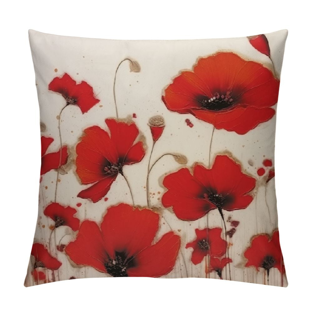 JEUXUS Beautiful Flower Poppy Pillow Case,Red Flower Cushion Cover ...