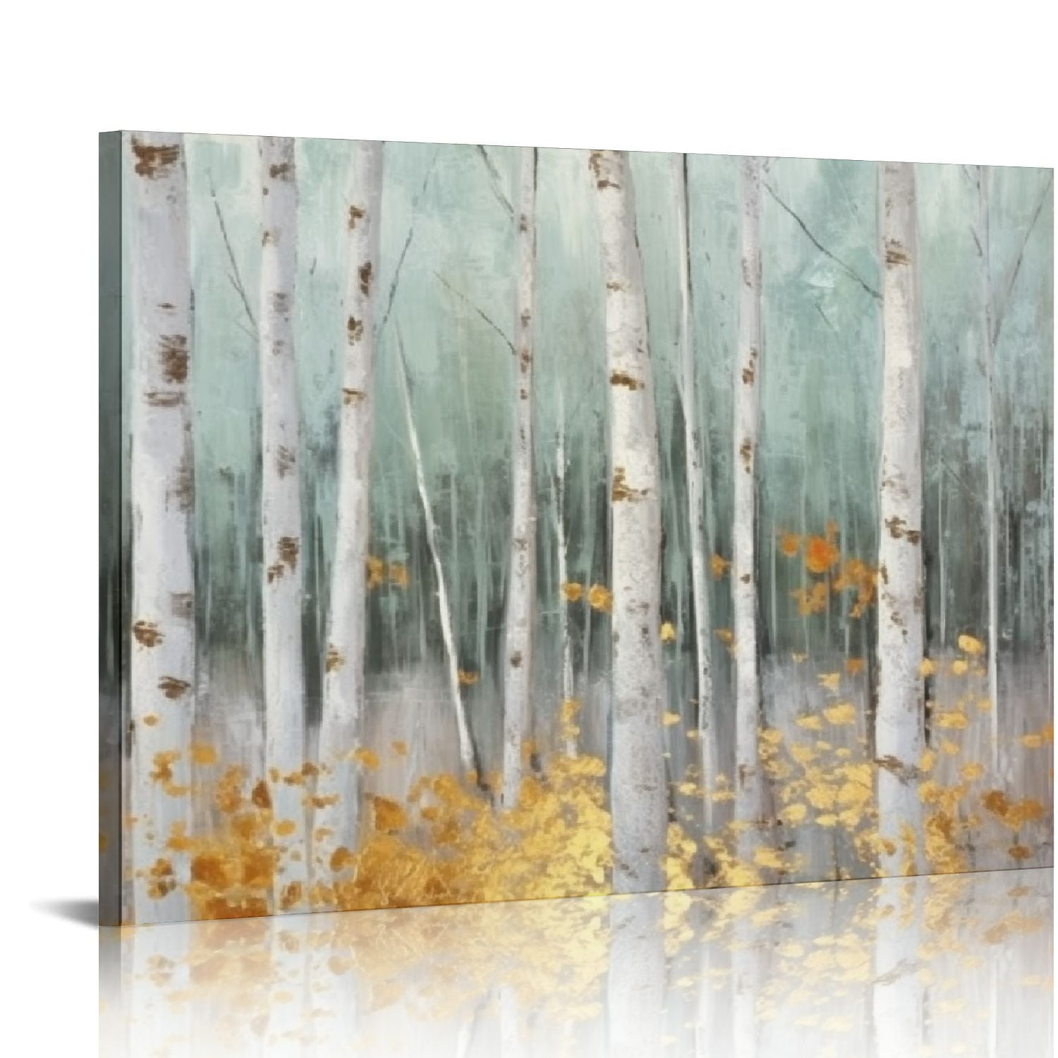 JEUXUS Birch Tree Canvas Wall Art with Gold Foil - Abstract Forest ...