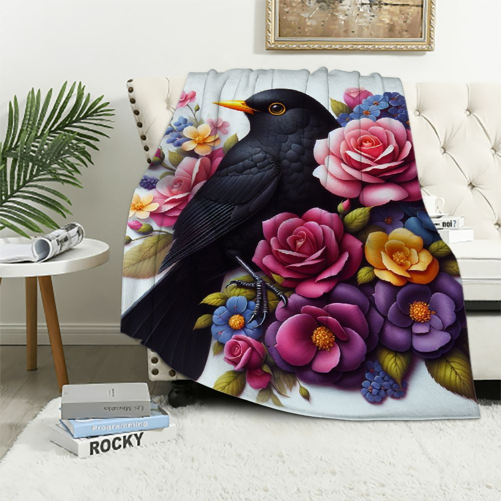 JEUXUS Bird Pictures Watercolor Flower Colorful Bird Theme Purple Pink ...