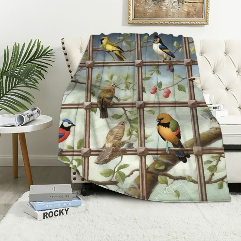 JEUXUS Birds Blanket Rustic Bird Throw Blankets Farmhouse Hummingbird ...