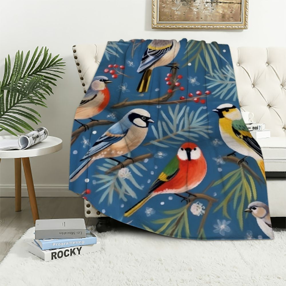 JEUXUS Birds Blanket Super Soft Warm Fluffy Flannel Colorful Bird Throw ...