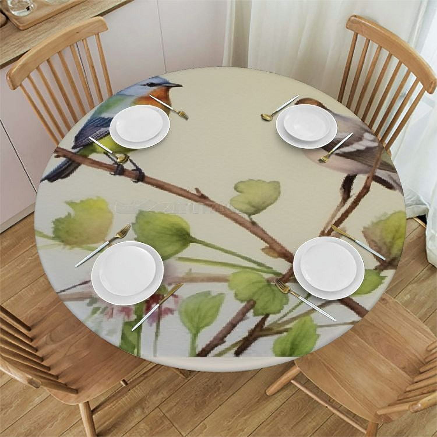 RUIYC Birds and Butterflies Round Tablecloth Retro Branch Flower ...