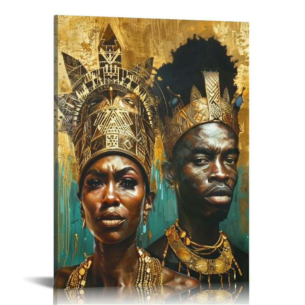 JEUXUS Black Afro African American Wall Art King and Queen Poster Crown Canvas Painting Modern ...