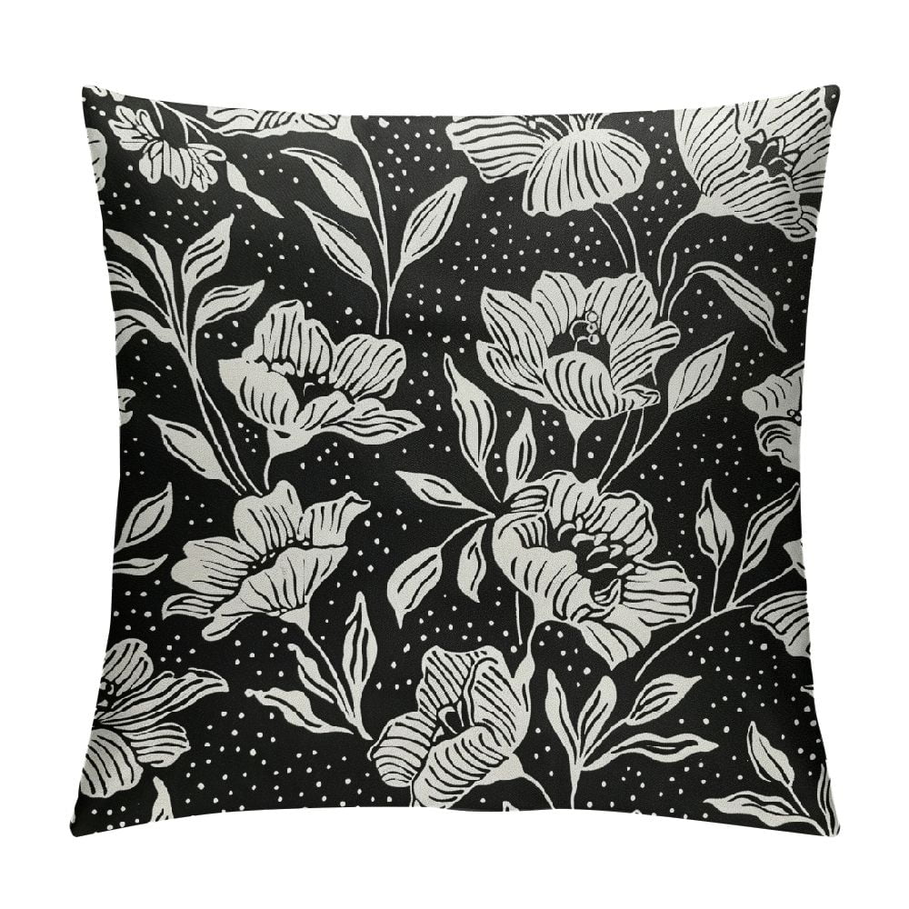 JEUXUS Black Brown Daisy Floral Block Print Pillow Covers Vintage ...