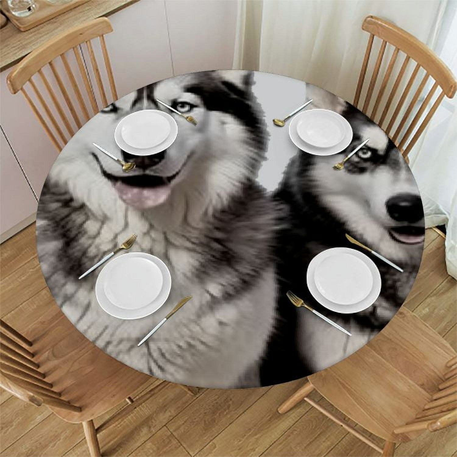 JEUXUS Black Cream White Waterproof Wipeable Table Cover Arctic Doggies ...