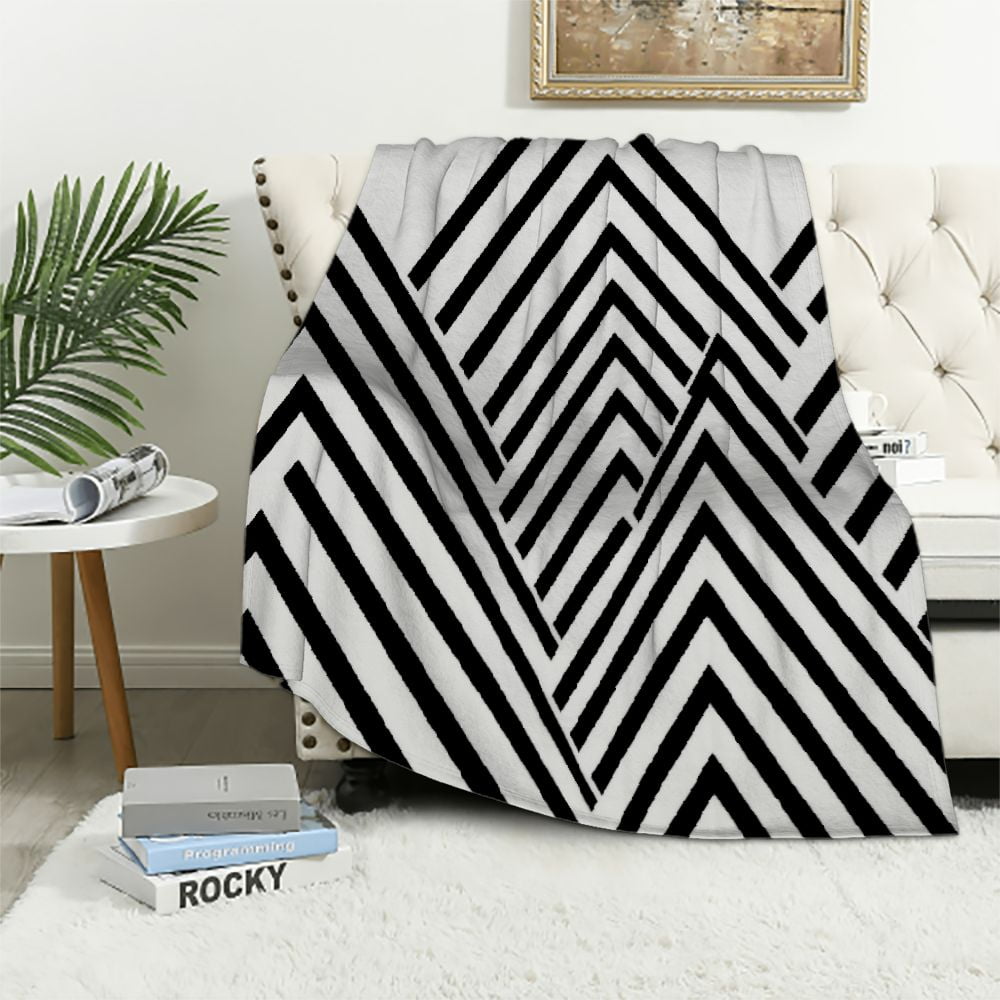 RUIYC Throw Blanket Geometric Stripes Plush Blanket for Bed Sofa Couch ...
