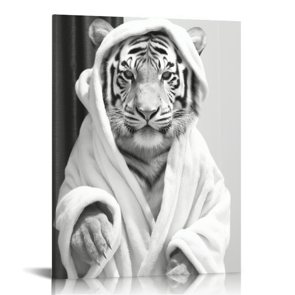 JEUXUS Black White Animal Portrait Wall Art Canvas Print Tiger Picture ...