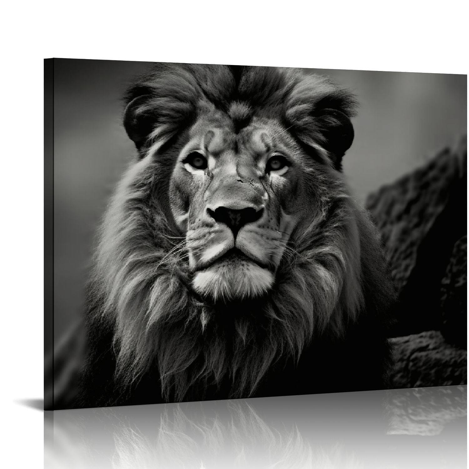 JEUXUS Black and White Gray Lion Head Portrait Wall Art Painting ...