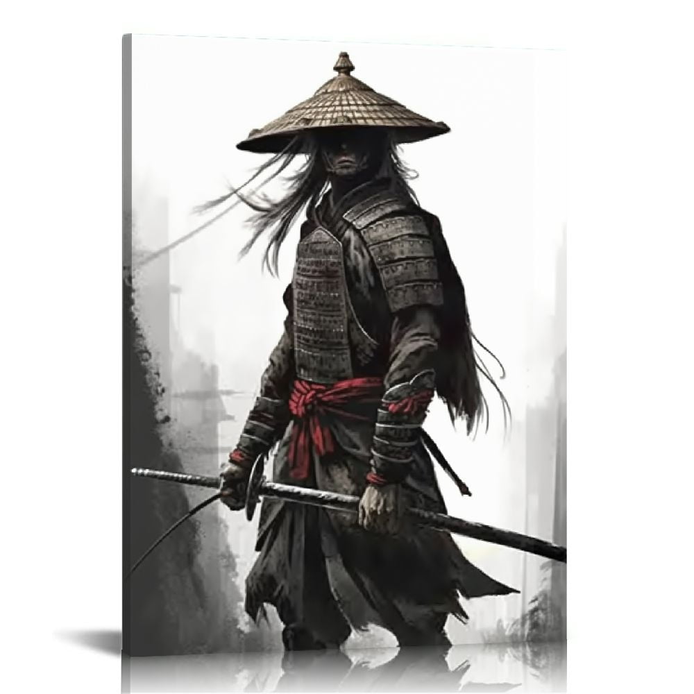 JEUXUS Black and White Samurai Wall Art Japanese Samurai Portraits ...