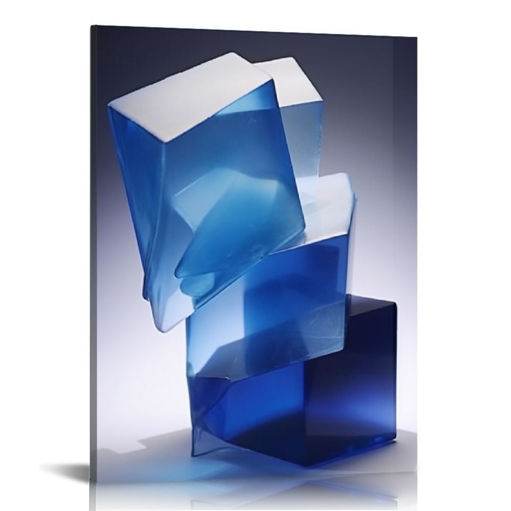 JEUXUS Blue Abstract Wall Art for Living Room Decor Modern Blue White ...