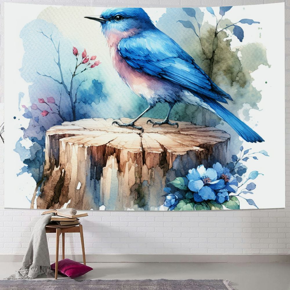 JEUXUS Blue Bird Pictures Sparrow Modern Wall Art Tapestry (Multiple ...