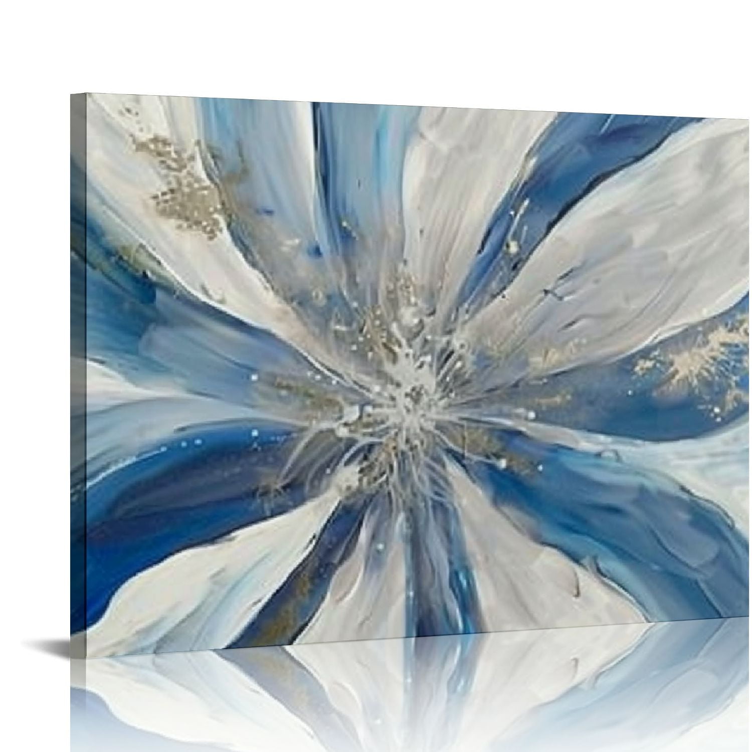 JEUXUS Blue and Gold Flower Wall Art with Frame For Living Room ramed ...
