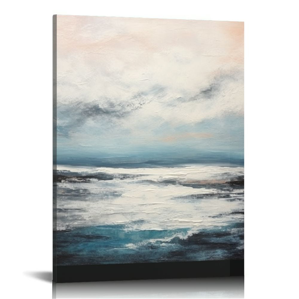 JEUXUS Blue Gray Abstract Canvas Wall Art Haze Blue Painting Textured ...