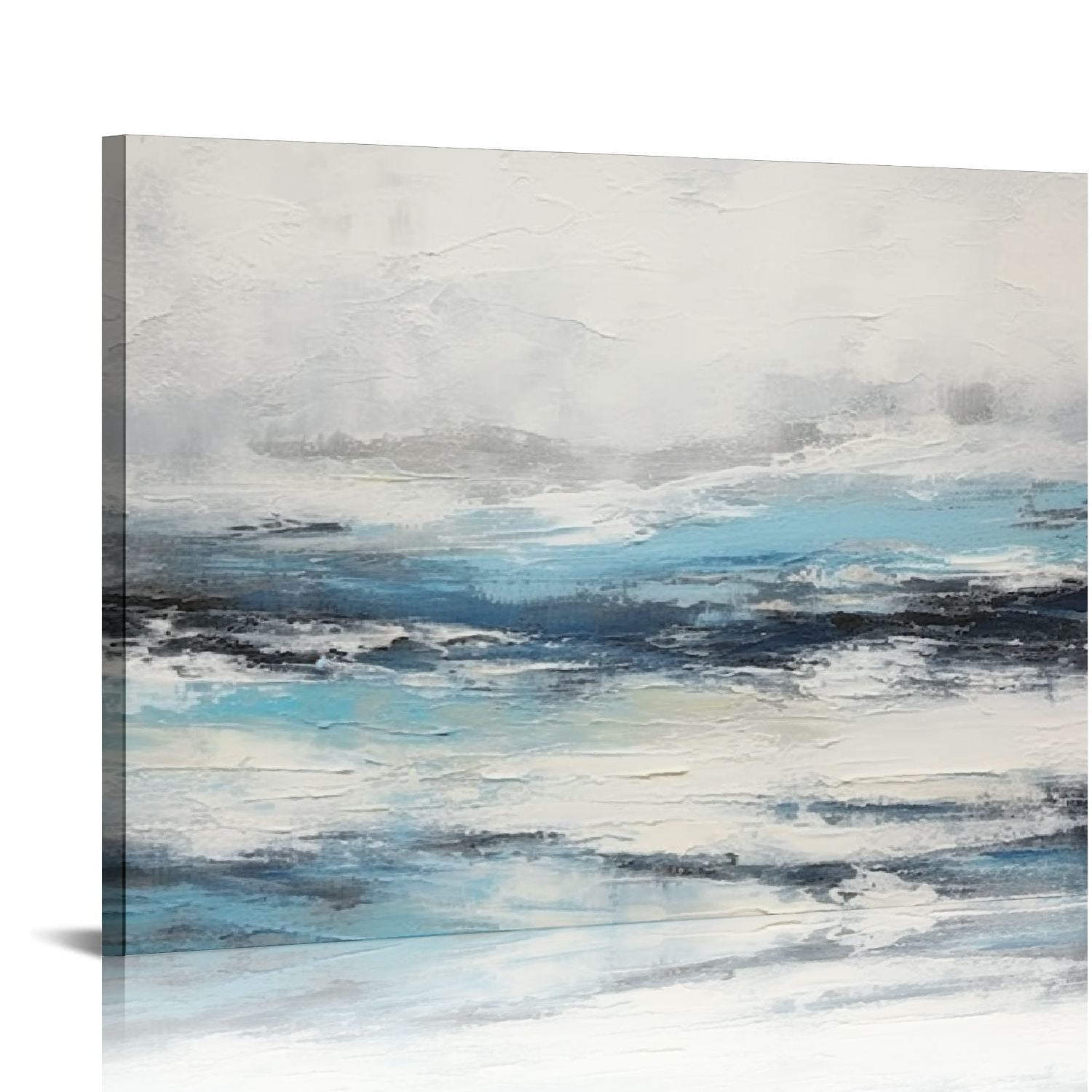 JEUXUS Blue Gray Abstract Canvas Wall Art Haze Blue Painting Textured ...