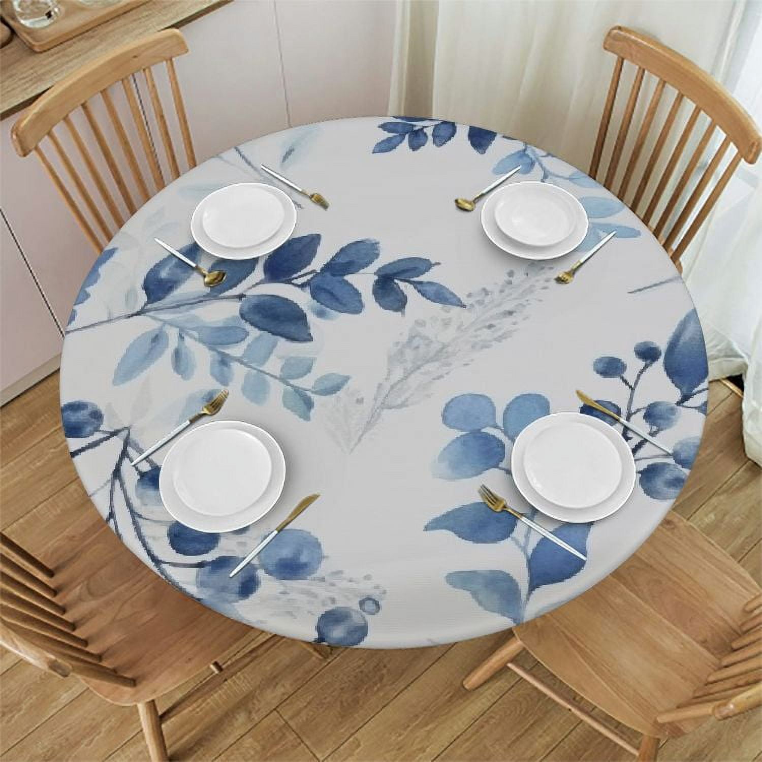 JEUXUS Blue Gray and White Floral Leaf Botanical Rainforest Watercolor ...