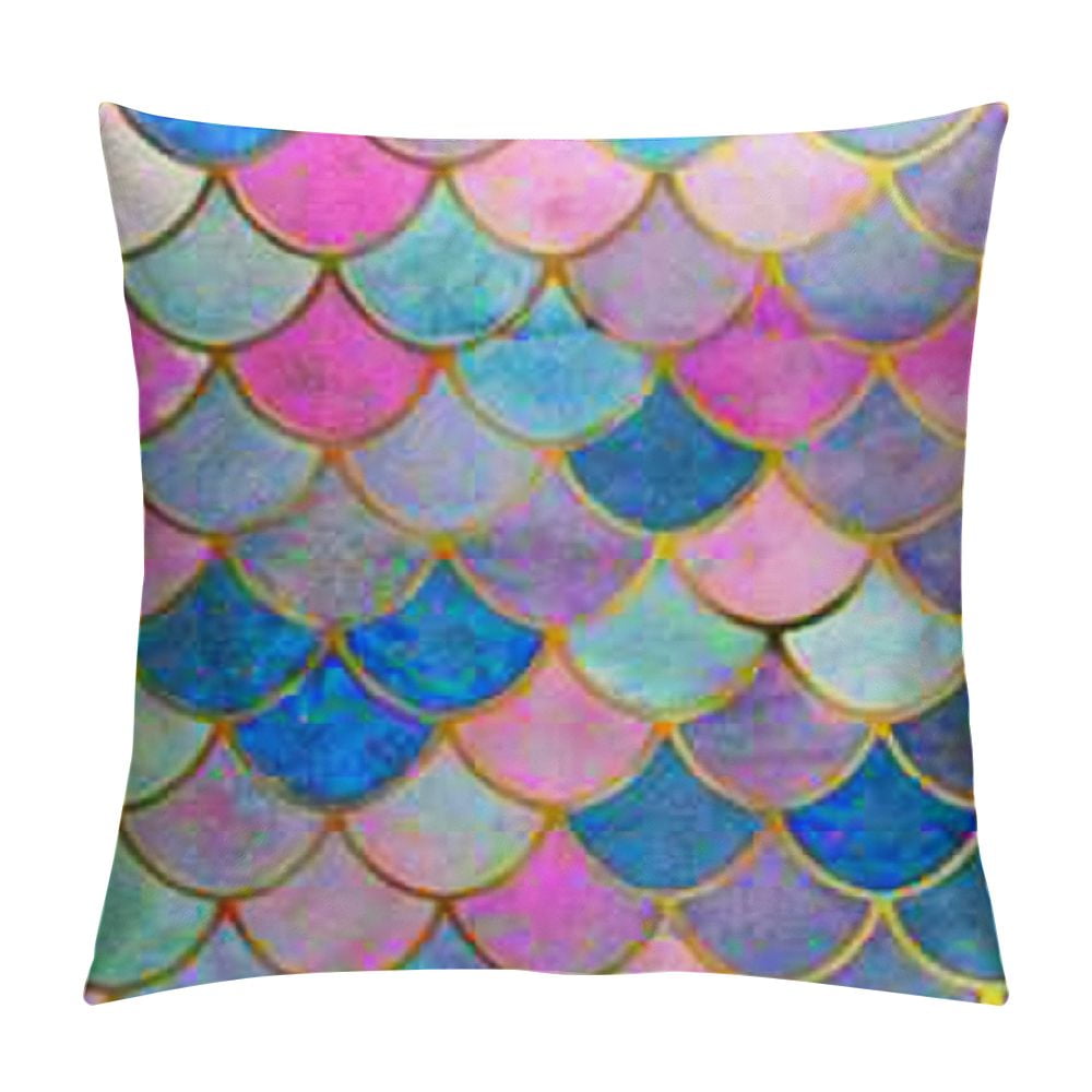 RUIYC Blue Pillow Cover,Colorful Mermaid Fish Scales Cute Animal Tail ...