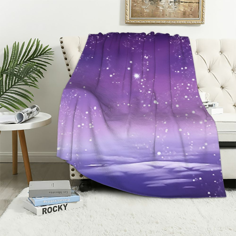 JEUXUS Blue Purple Gradient Glitter Throw Blanket Starry Sky Bed ...