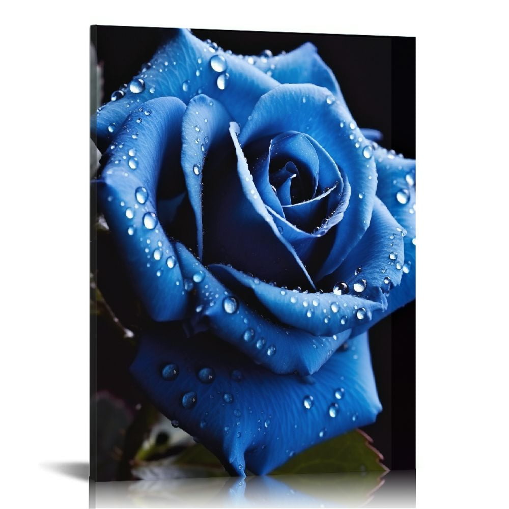 JEUXUS Blue Rose Canvas Wall Art Floral Pictures Wall Decor Flower ...