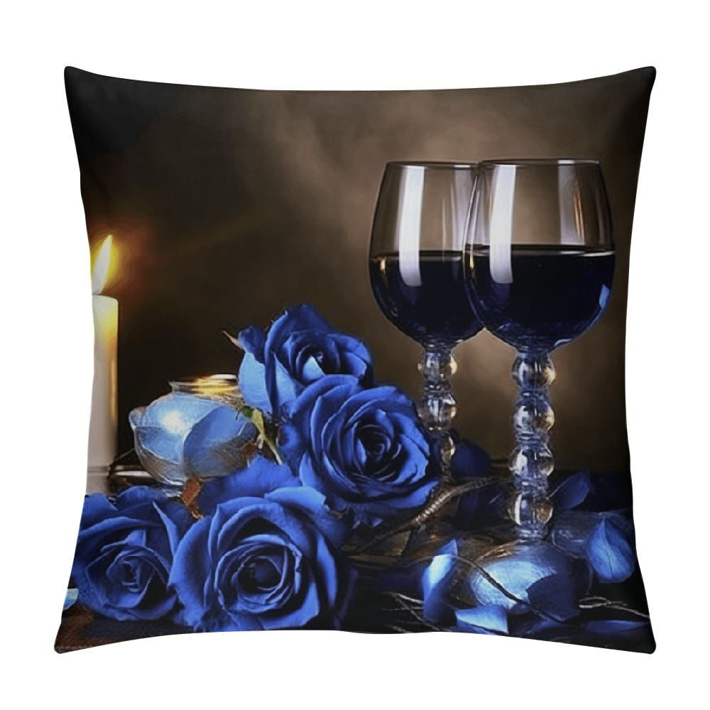 JEUXUS Blue Rose Throw Pillow Covers, Romantic 3D Rose Pillow Covers ...