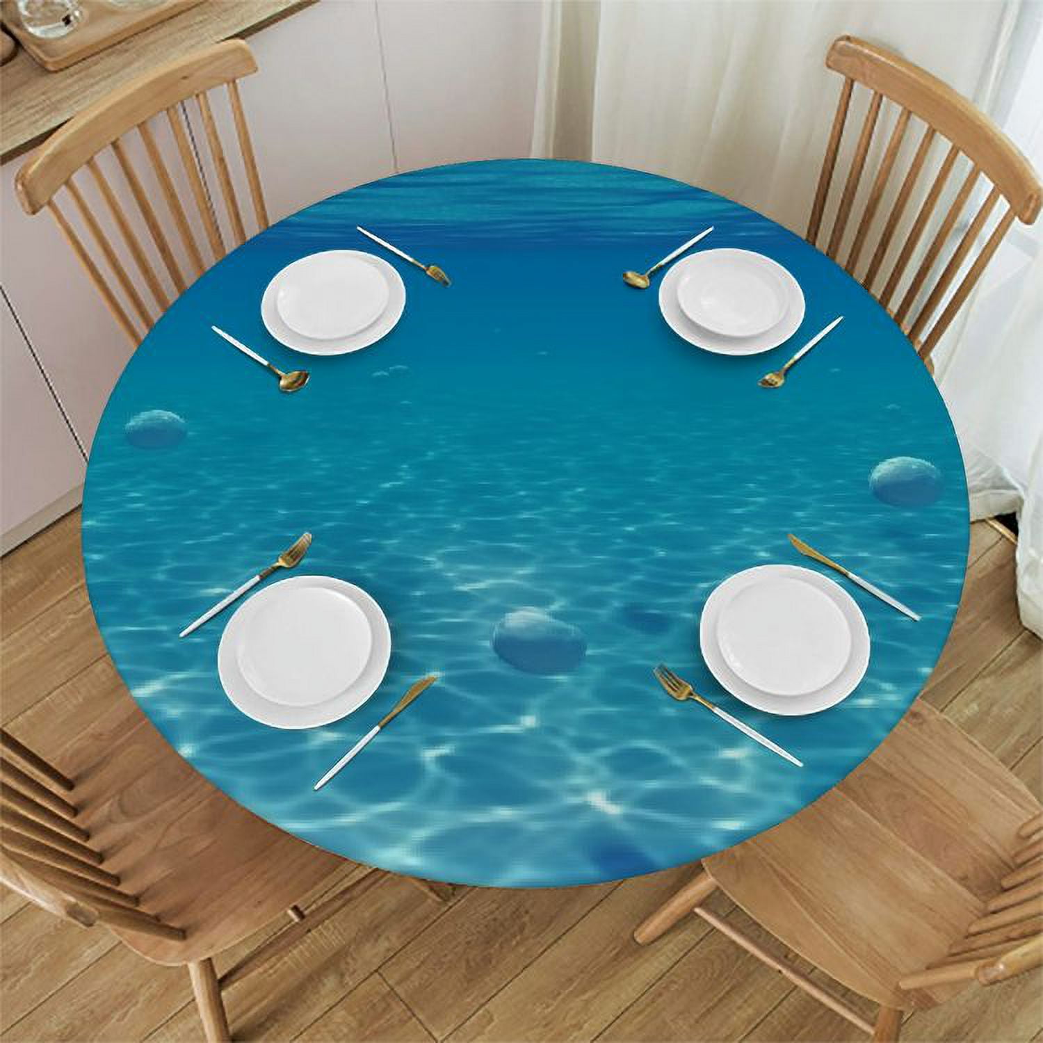 RUIYC Blue Sea Table Cloth Underwater World Clear Water Round ...