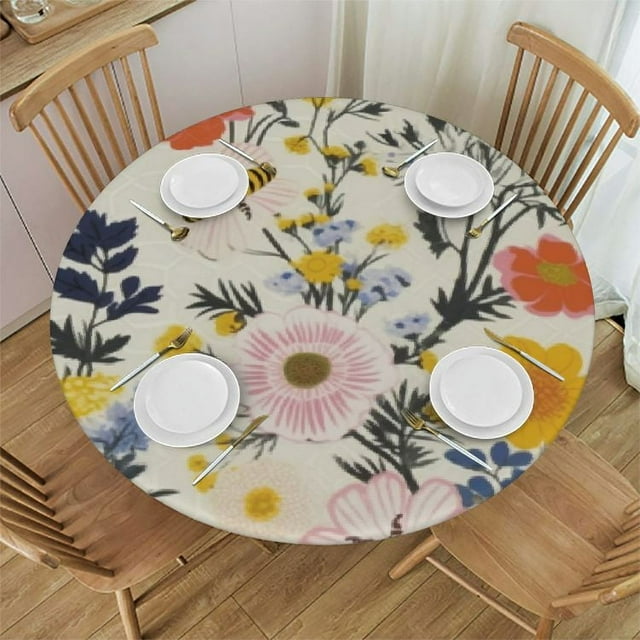RUIYC Blue Yellow Daisy Floral Tablecloth Round Summer Tablecloths ...