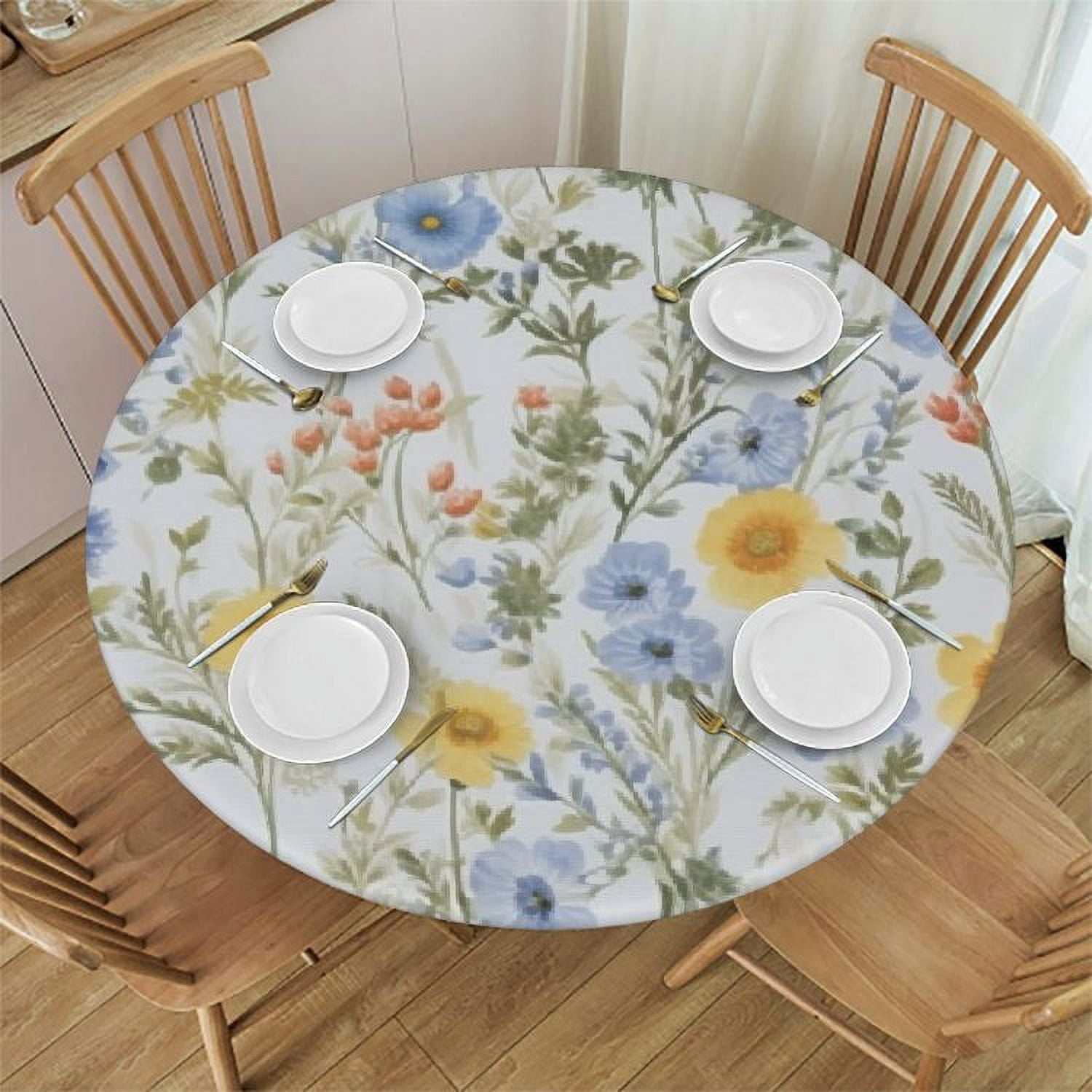 JEUXUS Blue Yellow Floral Leaf Round Table cover Summer Spring ...