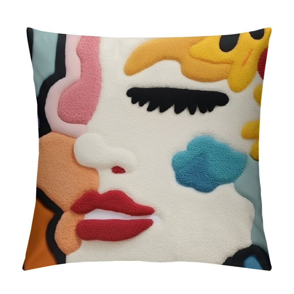 JEUXUS Boho Abstract Pillow Covers Colorful Woman Face Line Cute Pillow ...