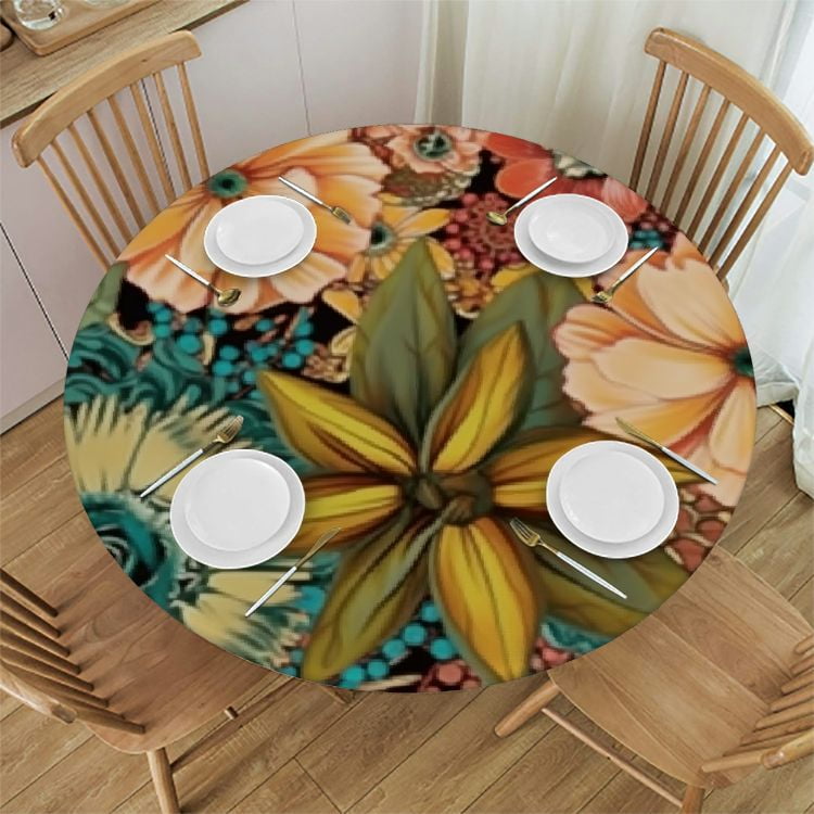 JEUXUS Boho Flower Tablecloth Round Colorful Mexican Mandala Bohemian ...