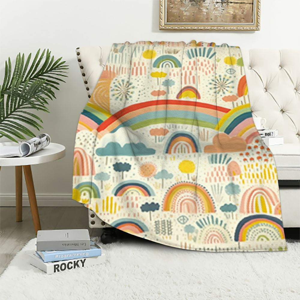 JEUXUS Boho Rainbow Throw Blanket for Girls, Cozy Bohemian Rainbow ...