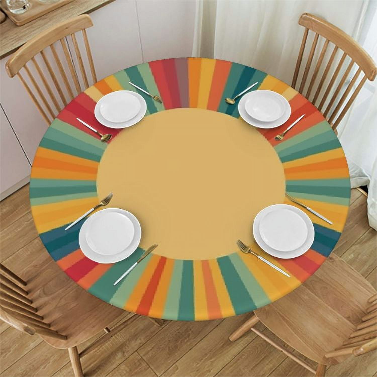 JEUXUS Boho Retro 70s Sun Round Tablecloth Waterproof Heat Resistant ...
