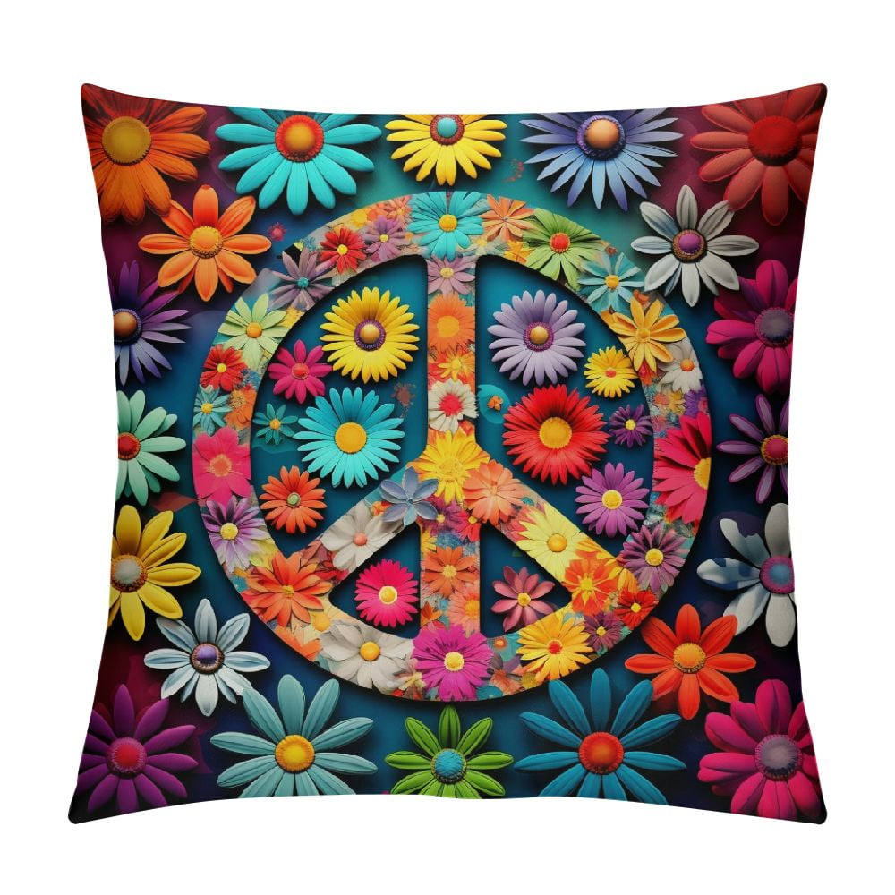 JEUXUS Boho Retro Rainbow Mushroom Pillow Covers - Vintage 70s Hippie ...