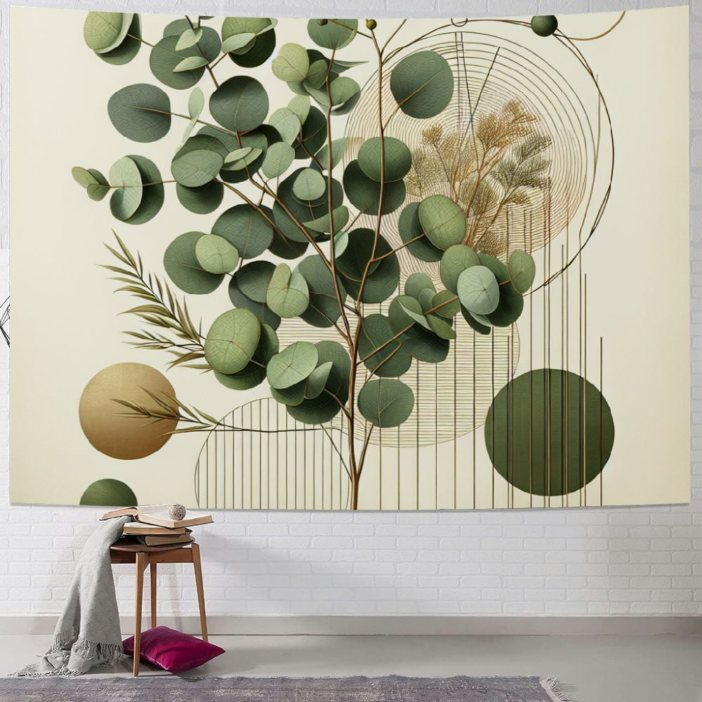 JEUXUS Boho Sage Green Leaf Sunrise Eucalyptus Leaf Life Tapestry ...