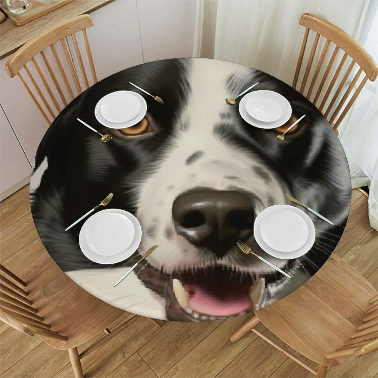 JEUXUS Border Collie Print Round Tablecloth Resistant Dining Table ...