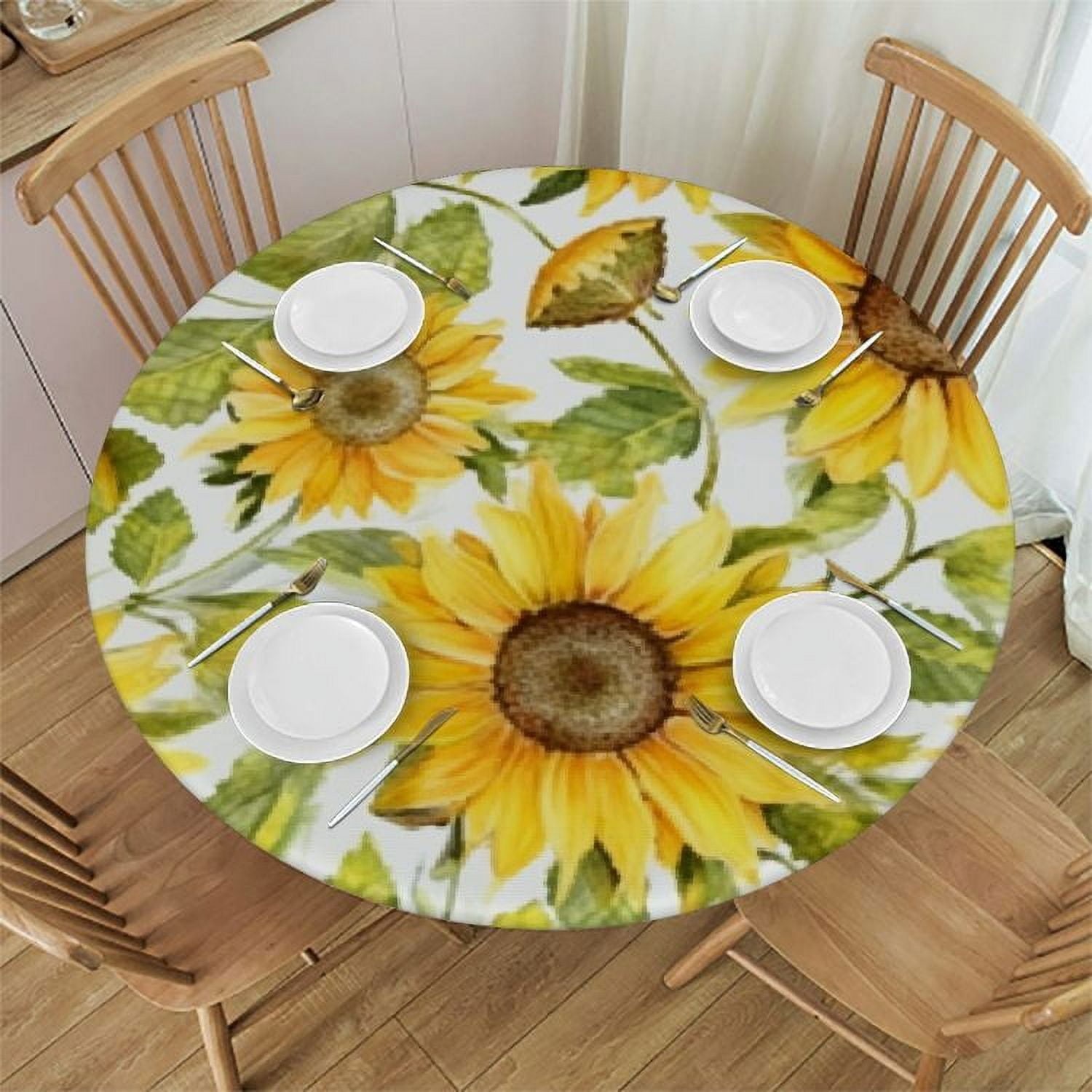 RUIYC Bright Sunflower Cute Autumn Fall Round Table cover Waterproof ...