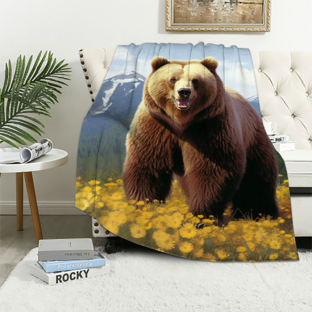 JEUXUS Brown Bear Blanket Giant Grizzly Bear Blanket Soft Fuzzy Plush ...